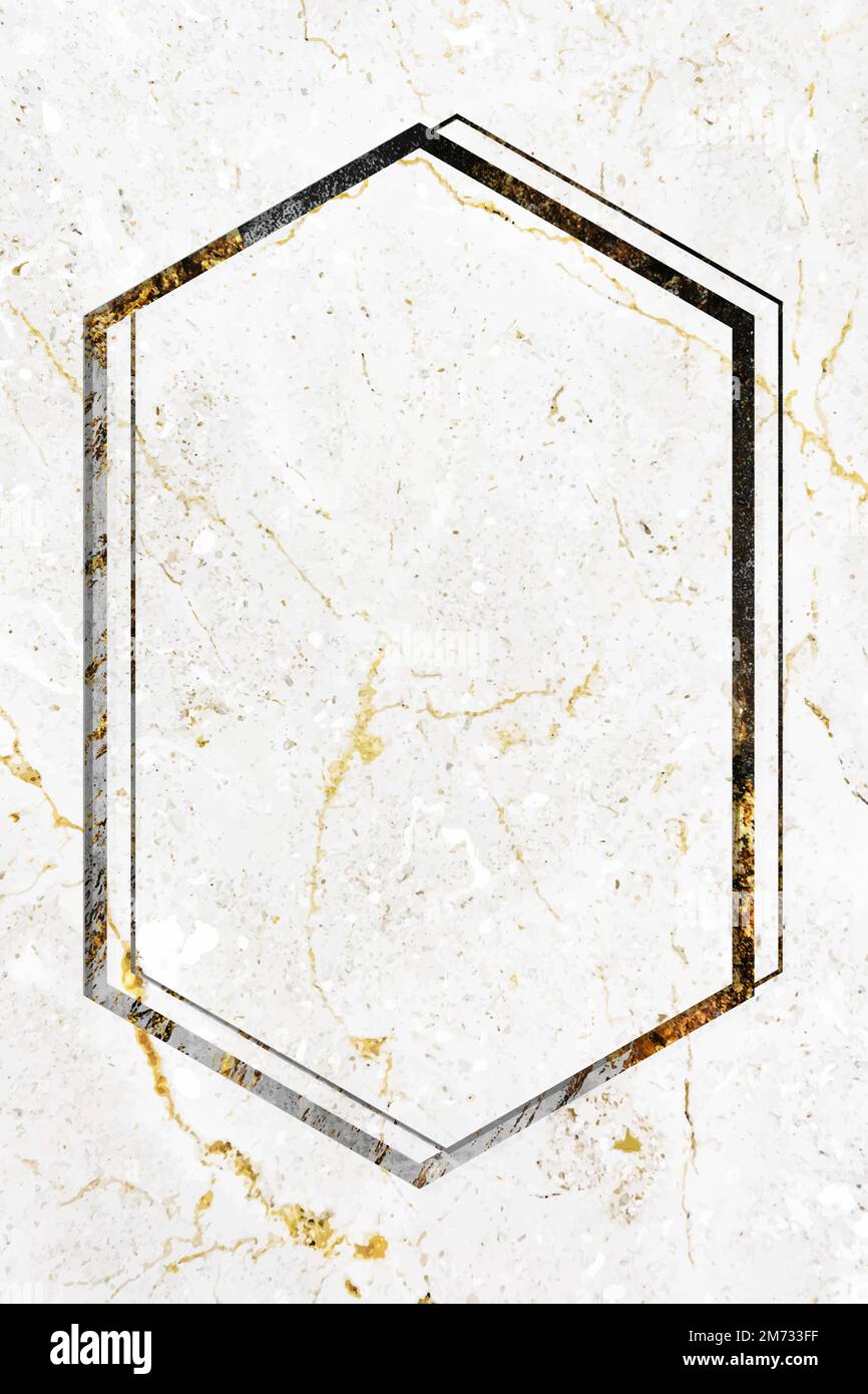 Hexagon frame on white marble textured background vector Stock Vector ...