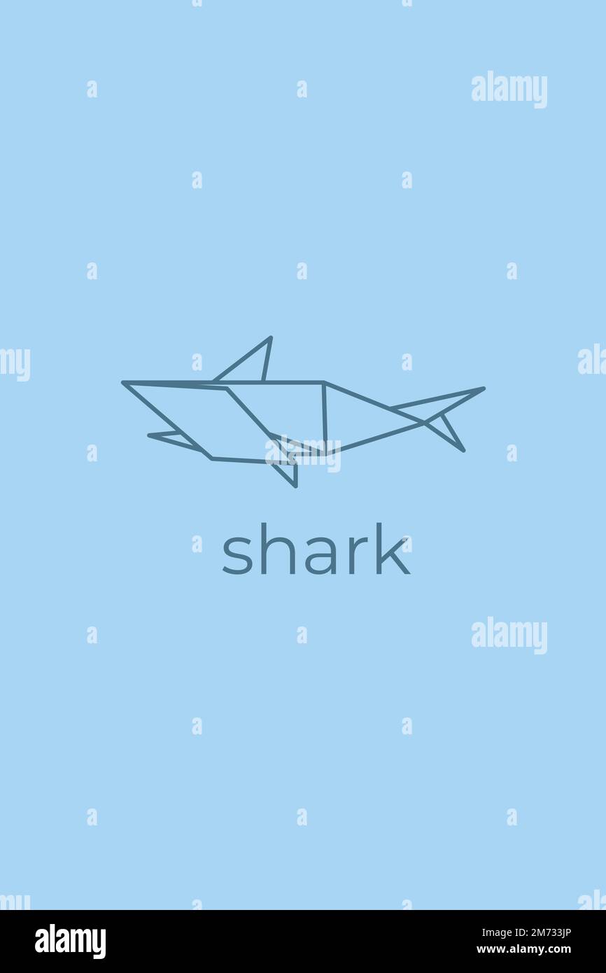 shark origami. Abstract line art shark logo design. Animal origami ...
