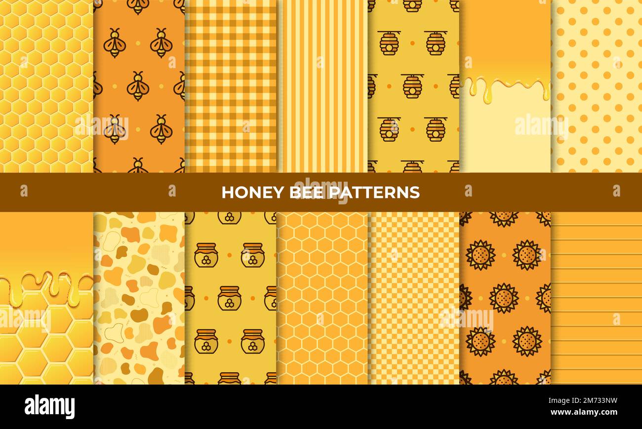 Bee pattern collection. Summer set. Cute flying bees flowers honey ...