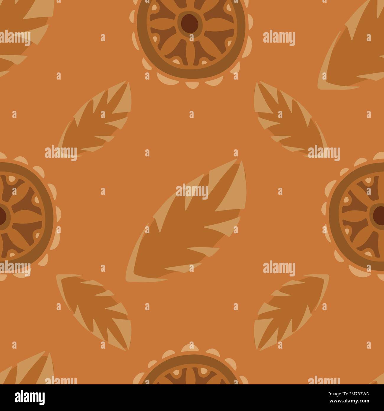 Hand drawn ethnic Seamless Pattern with Tribal style flowers and leaves ...