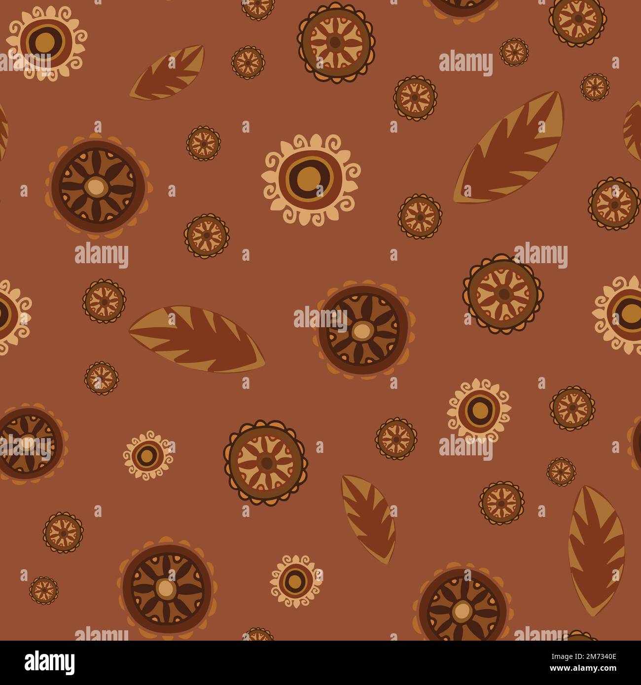 Tribal style flowers and leaves Seamless Pattern with hand drawn ...
