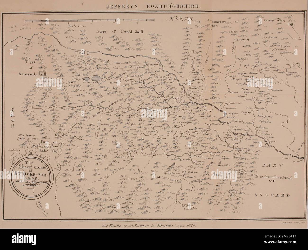 Map of Roxburghshire based on Timothy Pont's map Stock Photo - Alamy