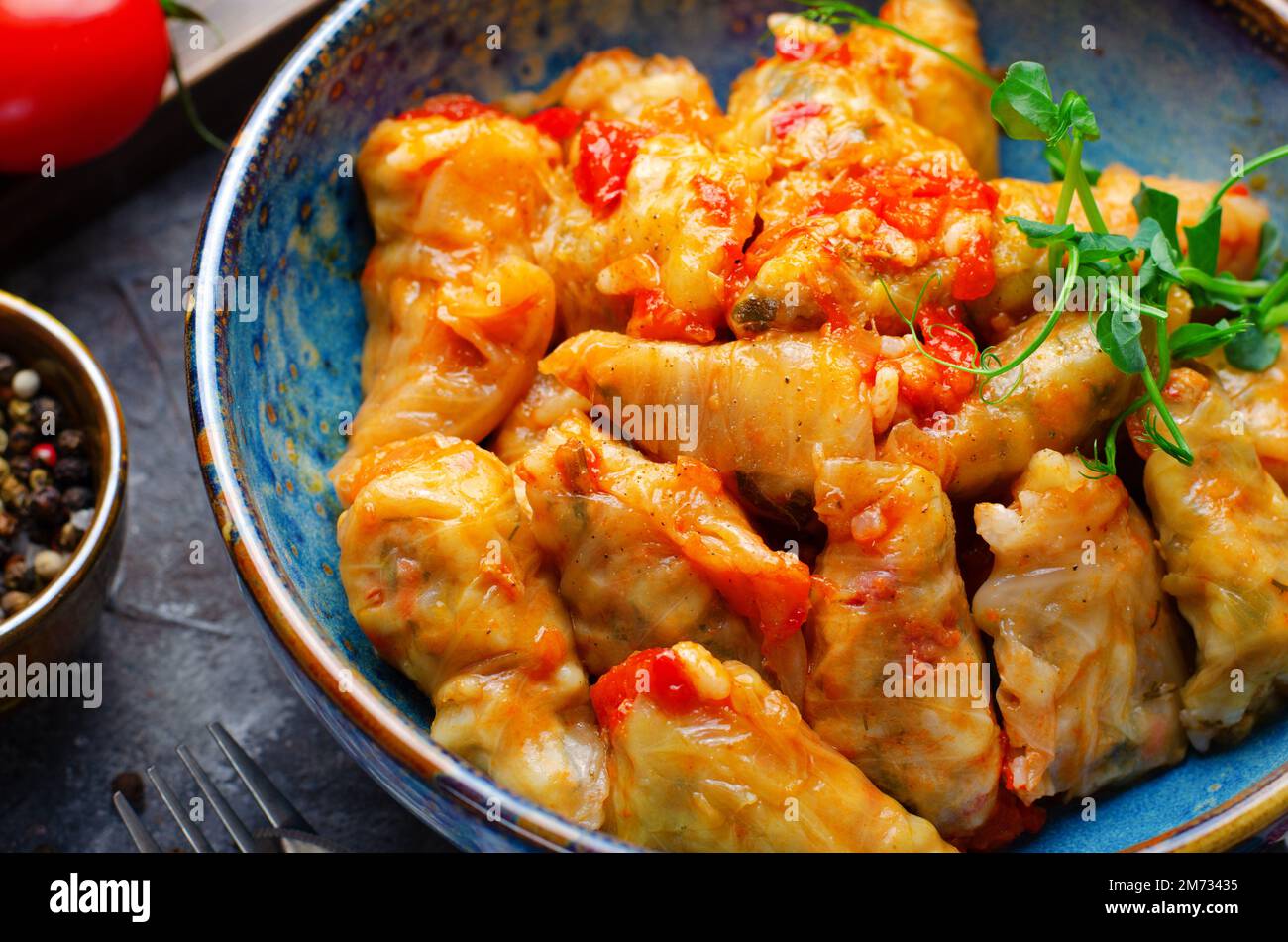 Homemade Cabbage rolls with meat, rice and vegetables. Stuffed cabbage ...