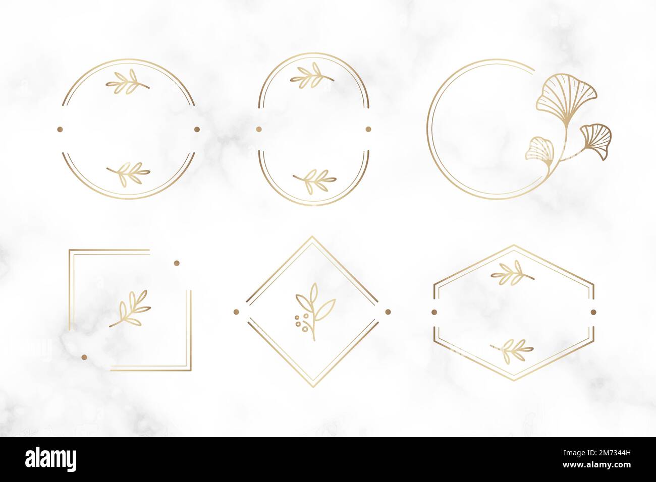 Floral logo design collection on a marble textured background vector ...