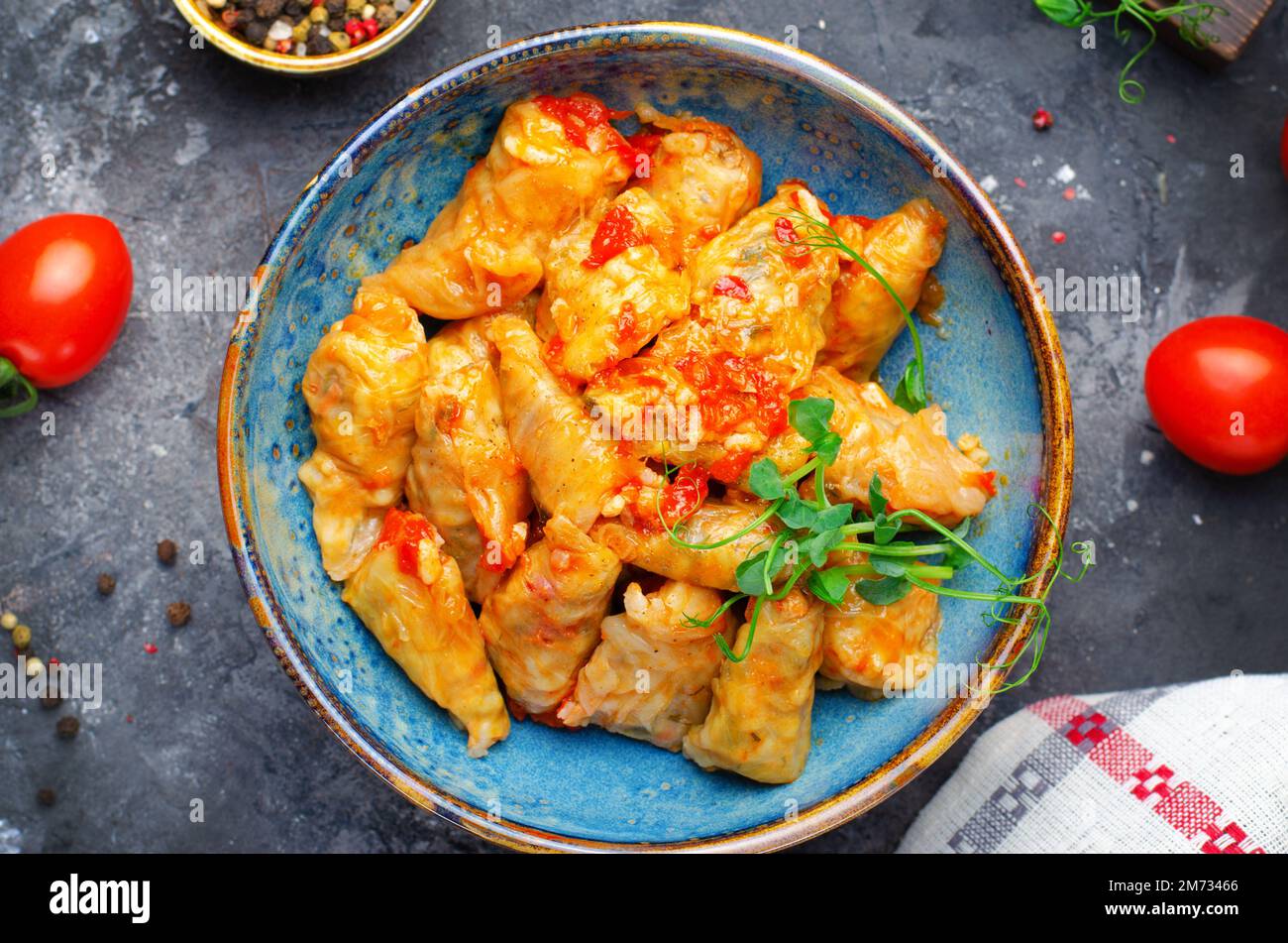 Homemade Cabbage rolls with meat, rice and vegetables. Stuffed cabbage ...
