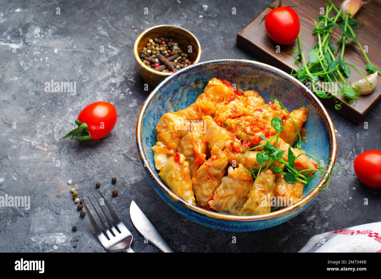 Homemade Cabbage rolls with meat, rice and vegetables. Stuffed cabbage ...