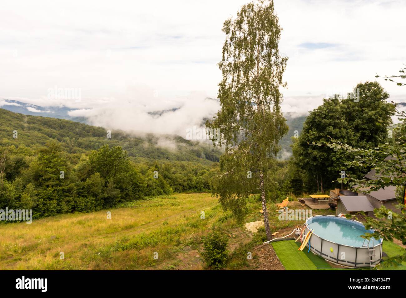 landscape view of swimming pool and top of mountain view and nature ...