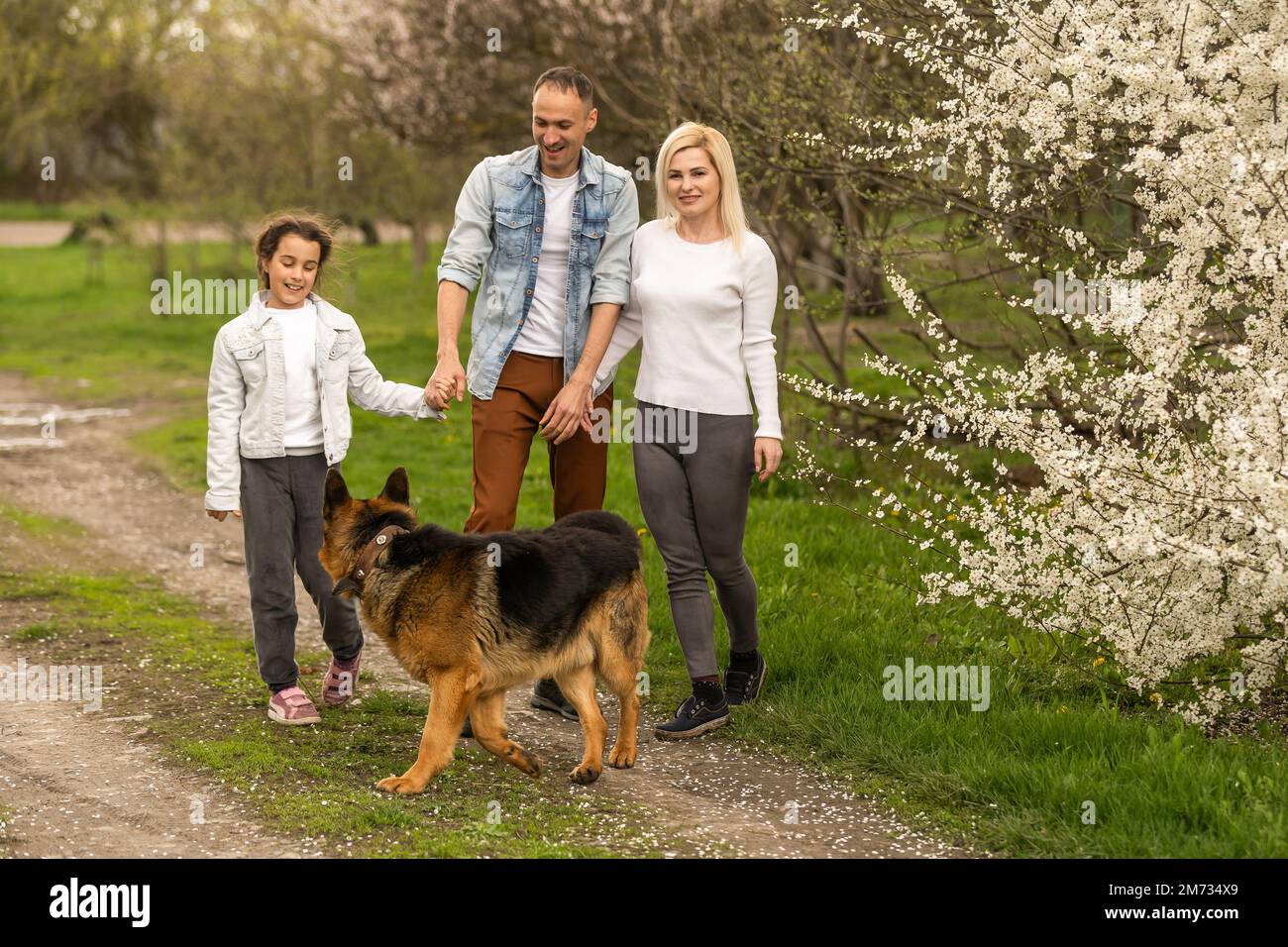 family with a German shepherd dog Stock Photo - Alamy