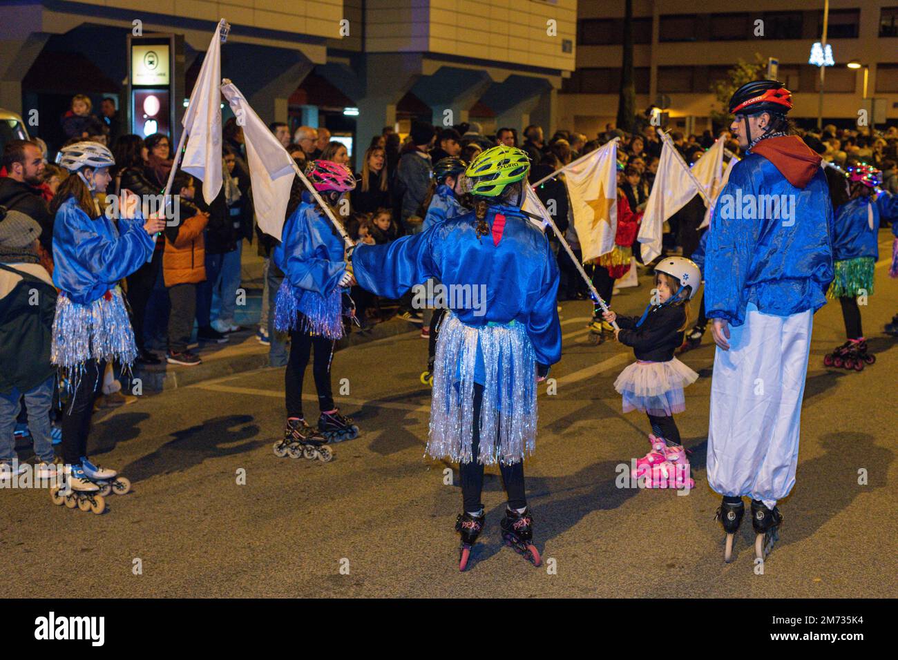 CHRISTMAS PARTY IN A SPANISH VILLAGE WITH A FLOAT PARADE Stock Photo ...