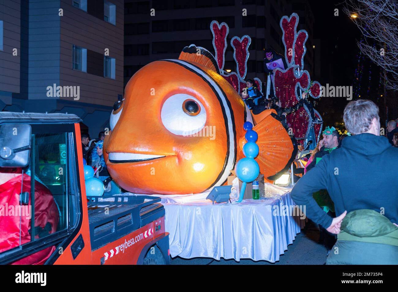 CHRISTMAS PARTY IN A SPANISH VILLAGE WITH A FLOAT PARADE Stock Photo ...