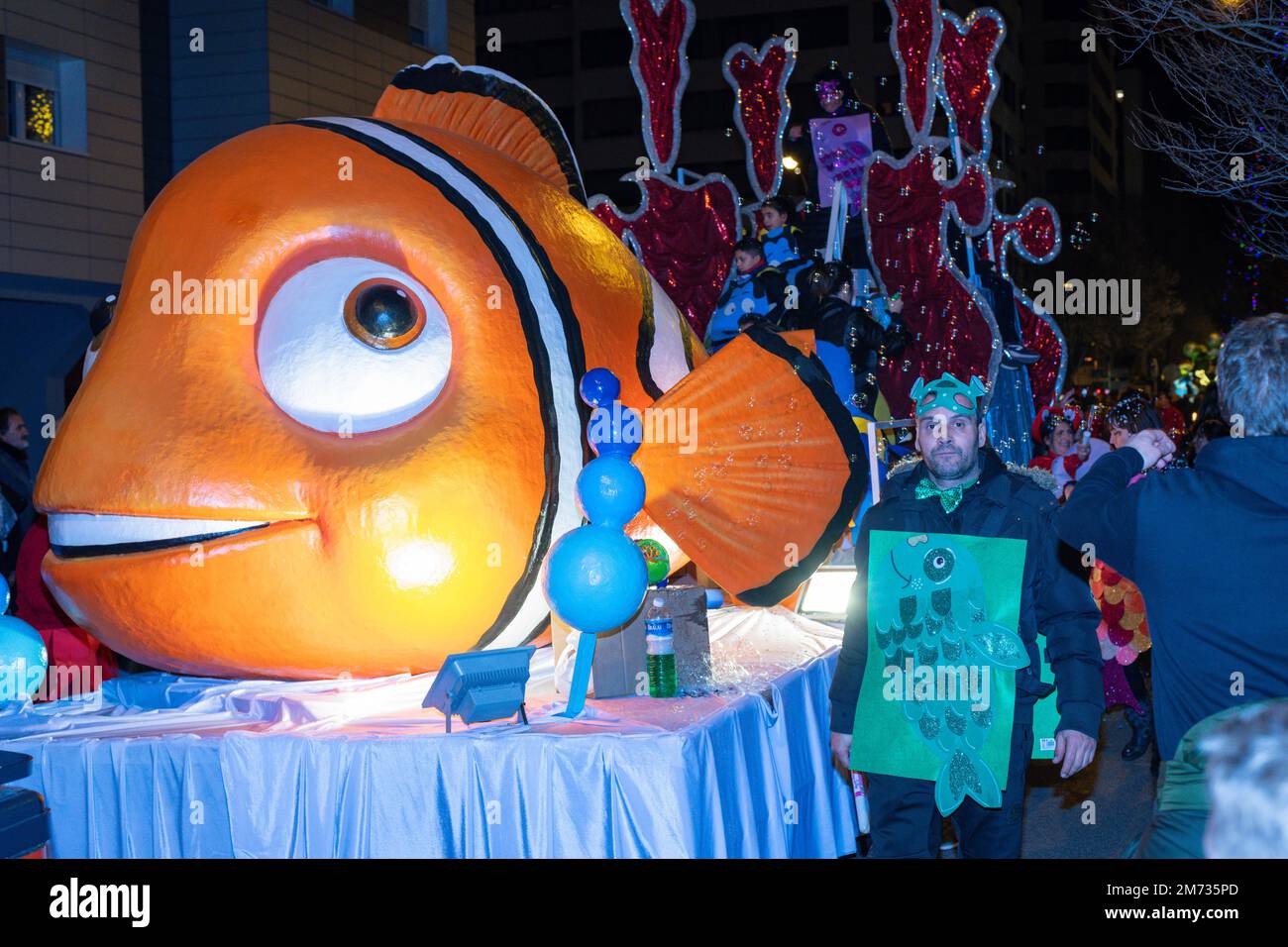 CHRISTMAS PARTY IN A SPANISH VILLAGE WITH A FLOAT PARADE Stock Photo ...