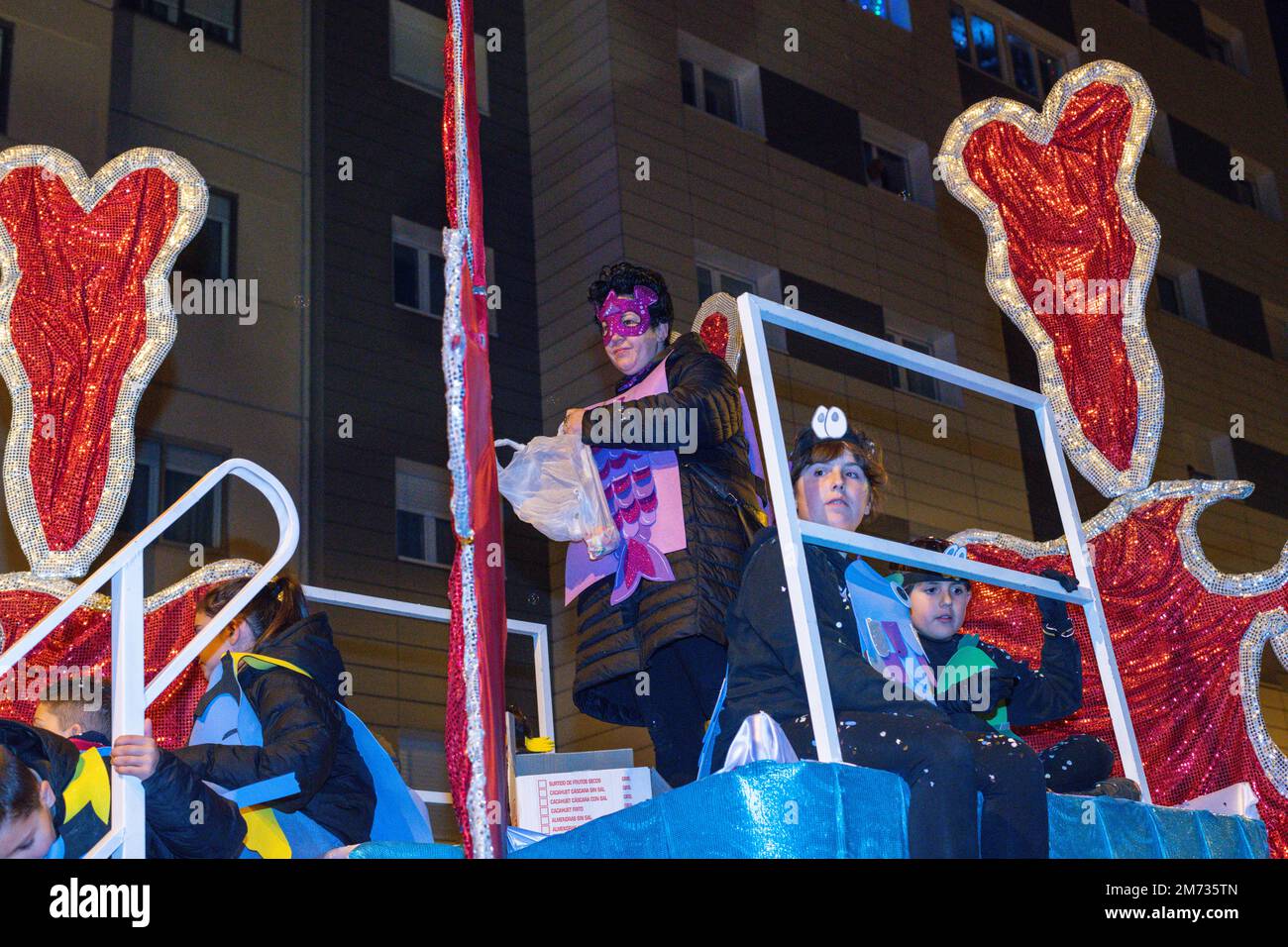 CHRISTMAS PARTY IN A SPANISH VILLAGE WITH A FLOAT PARADE Stock Photo ...