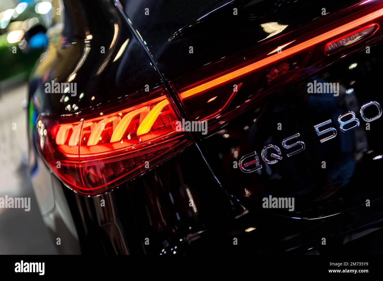 Riga,Latvia - April 29, 2022: Mercedes Benz EQS 580 4Matic showcased at ...