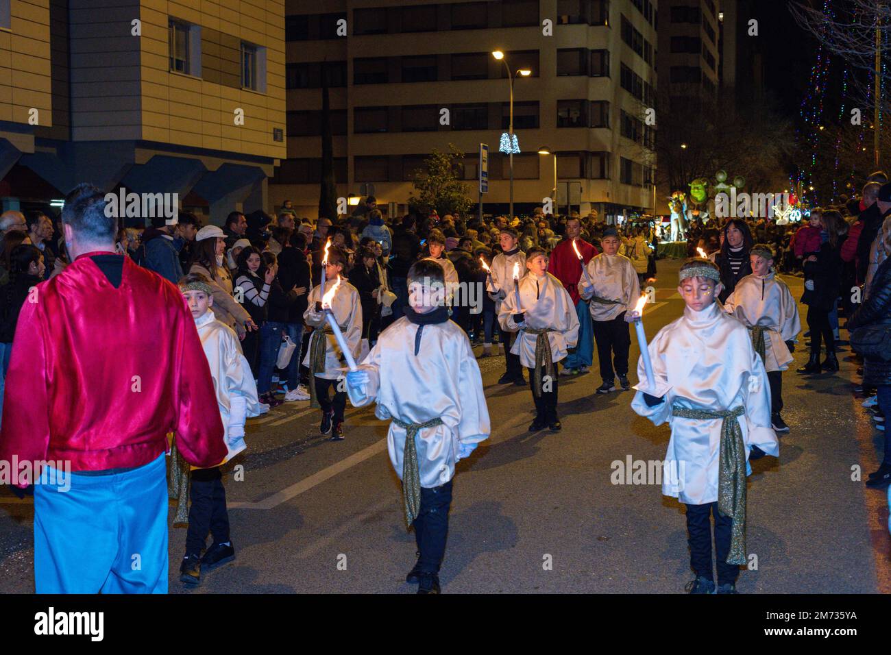 CHRISTMAS PARTY IN A SPANISH VILLAGE WITH A FLOAT PARADE Stock Photo ...