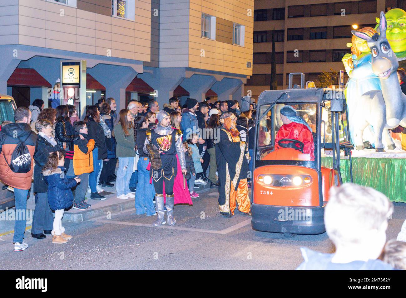 CHRISTMAS PARTY IN A SPANISH VILLAGE WITH A FLOAT PARADE Stock Photo ...
