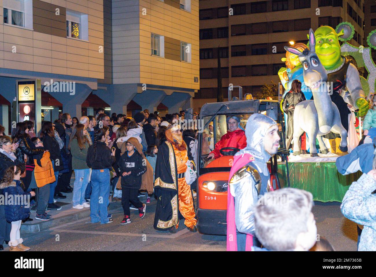 CHRISTMAS PARTY IN A SPANISH VILLAGE WITH A FLOAT PARADE Stock Photo ...