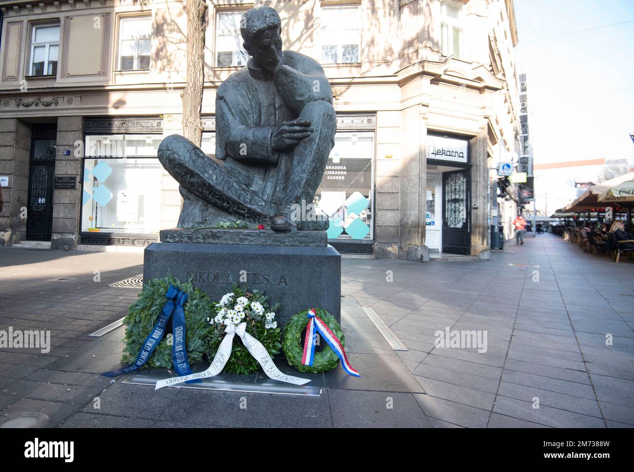 Laying wreaths at the Nikola Tesla monument in Zagreb, Croatia on 07 ...