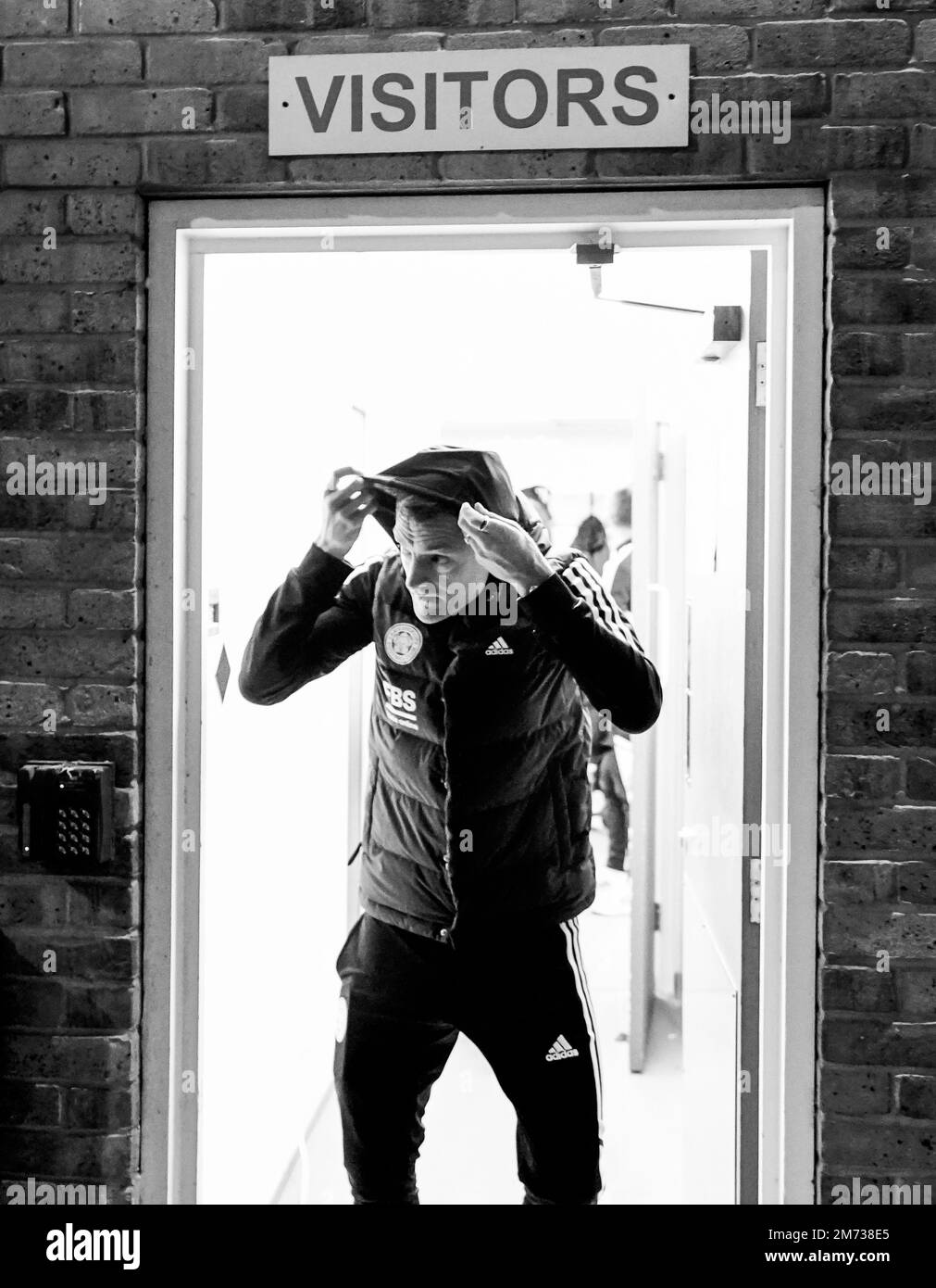 Image converted to B&W. Leicester City's Jamie Vardy arrives ahead of ...