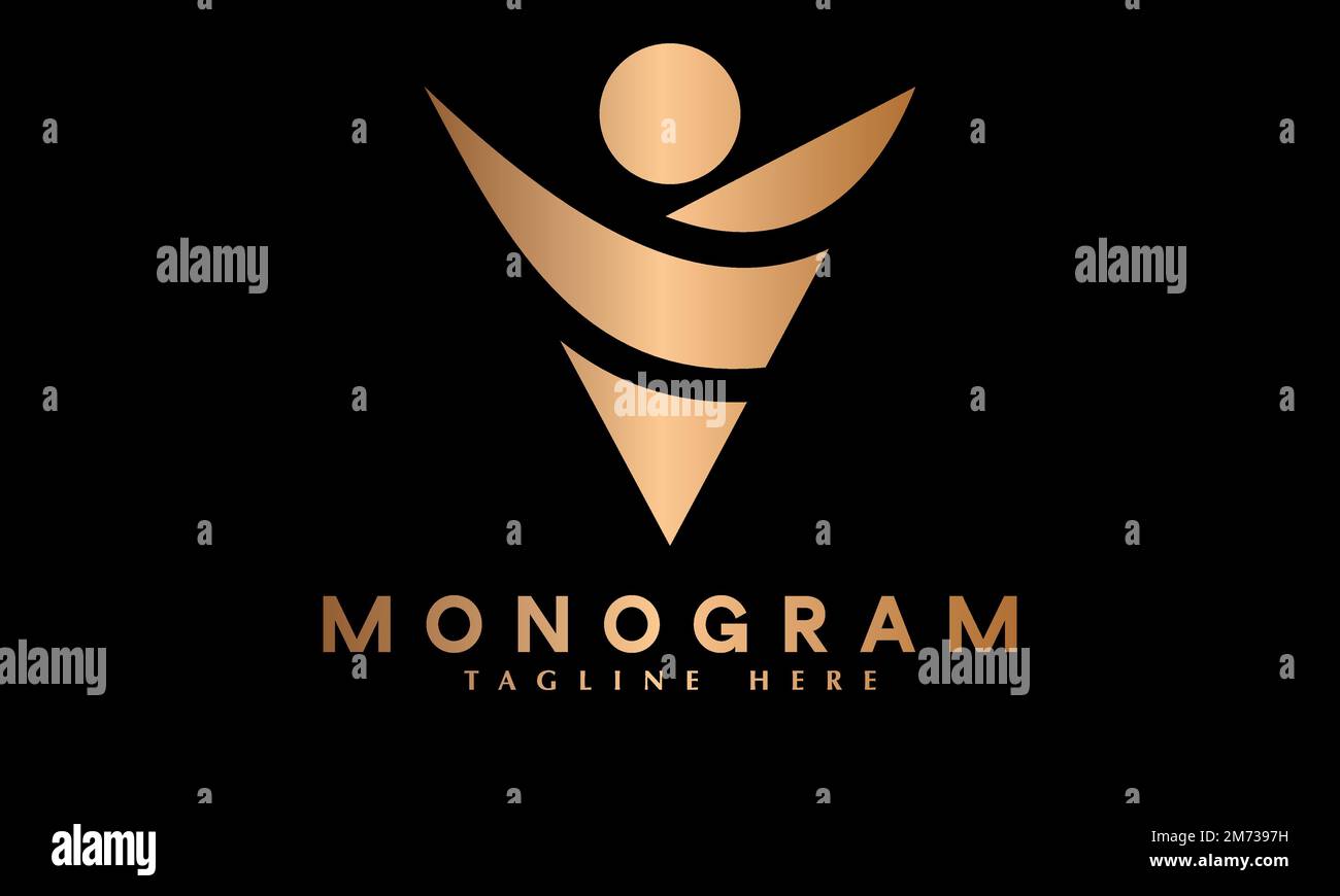 Alphabet V or Happy man triangle logo vector monogram template Stock ...