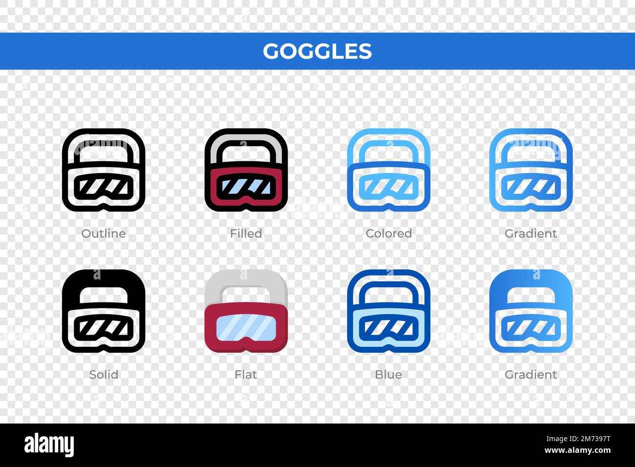 Goggles icons in different style. Goggles icons set. Holiday symbol ...