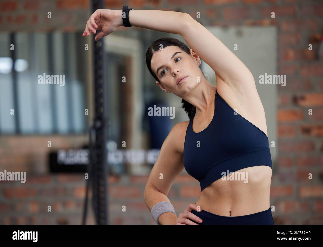 Exercise, woman and stretching for fitness, competition and workout for ...