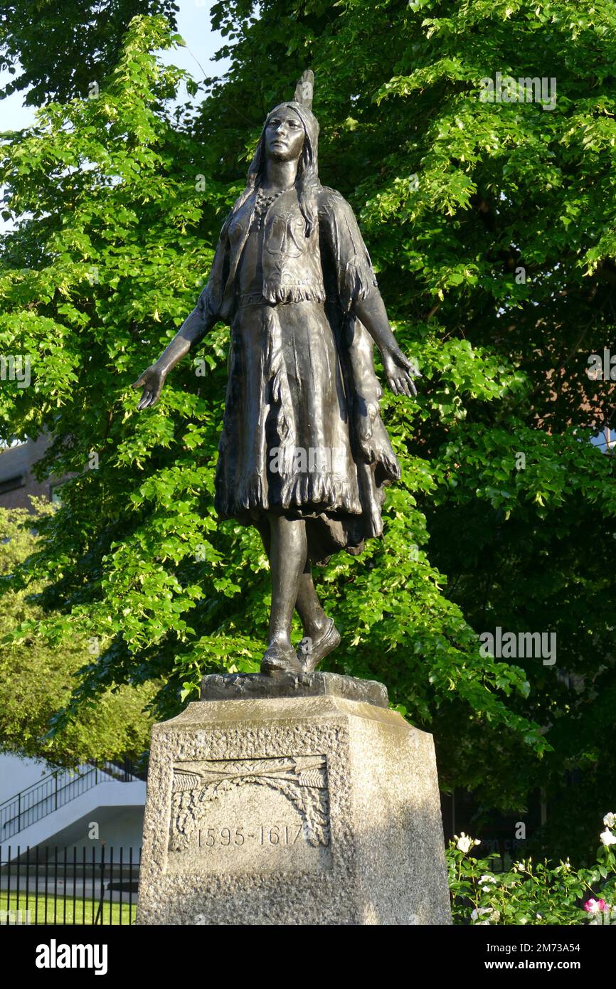 A statue of Princes Pocahontas in St. George’s Church grounds. Actor ...