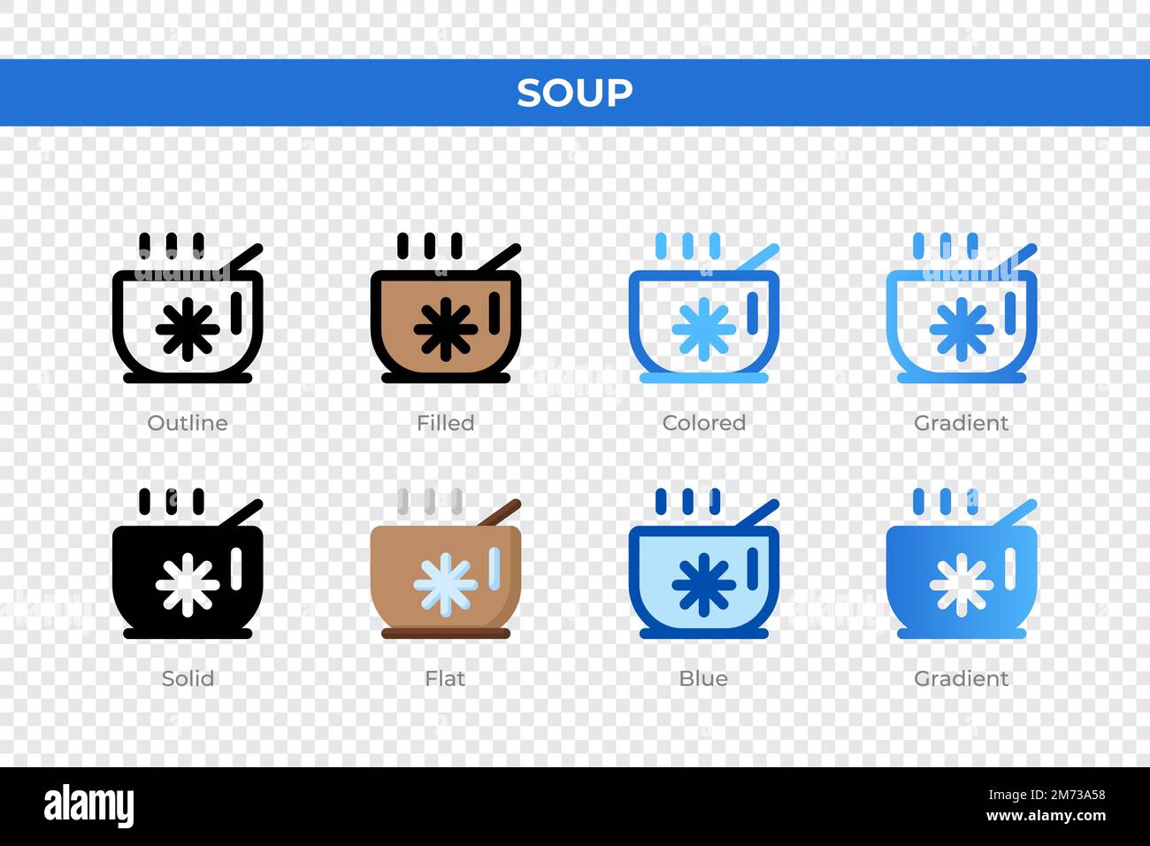 Soup icons in different style. Soup icons set. Holiday symbol ...