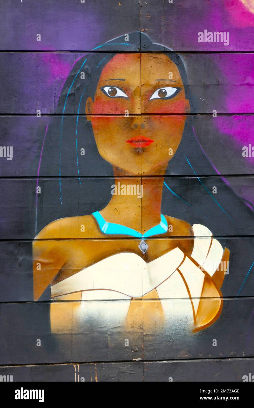 Street art in Gravesend depicting Princes Pocahontas. Actor Edward ...