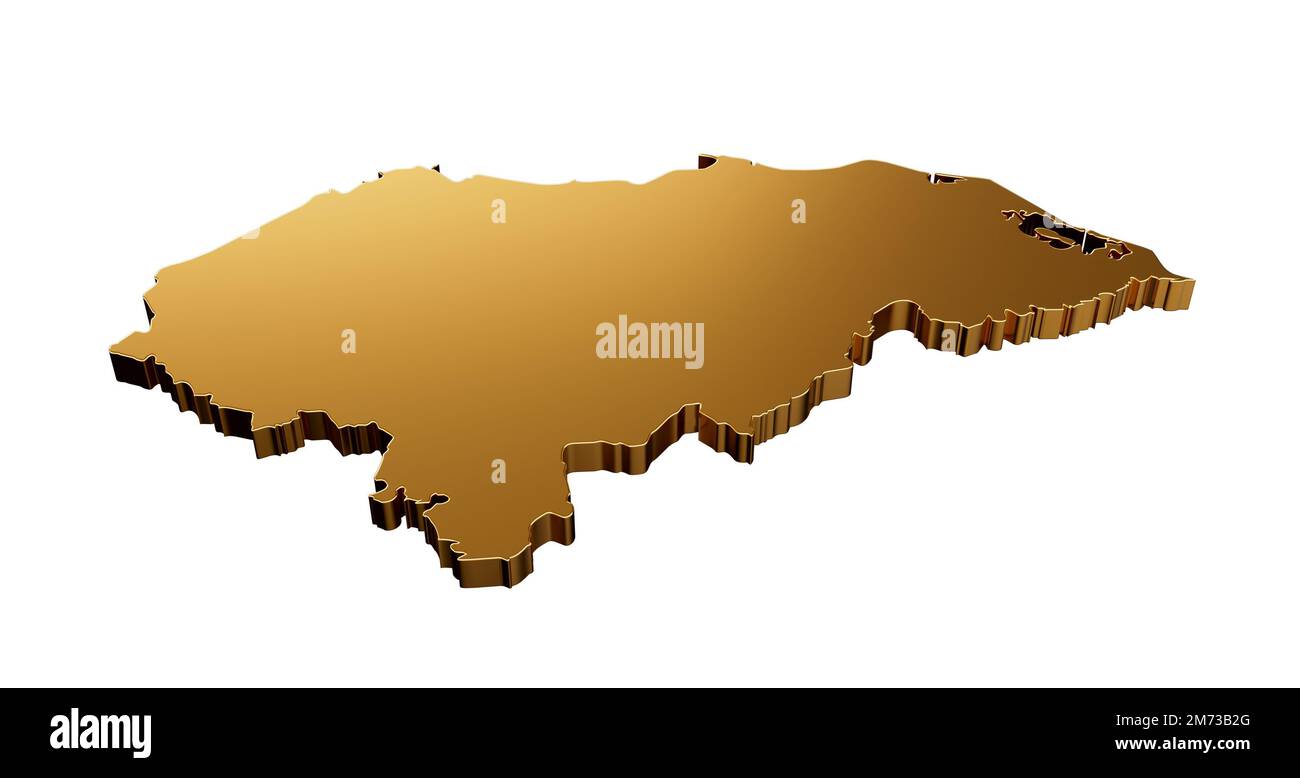 A 3D render of a gold Honduras shaped map isolated on a white ...