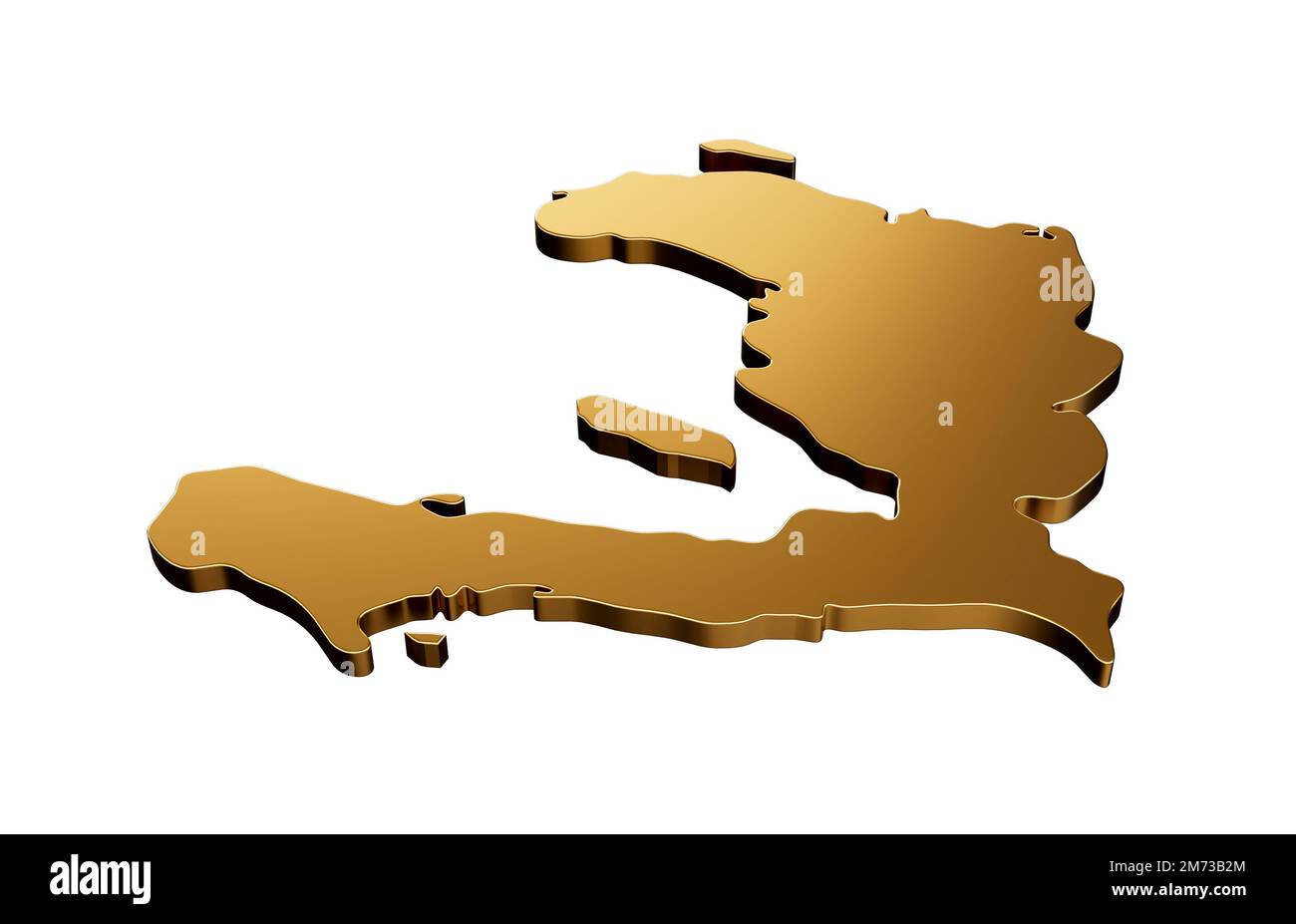 A 3D render of a gold Haiti shaped map isolated on a white background ...
