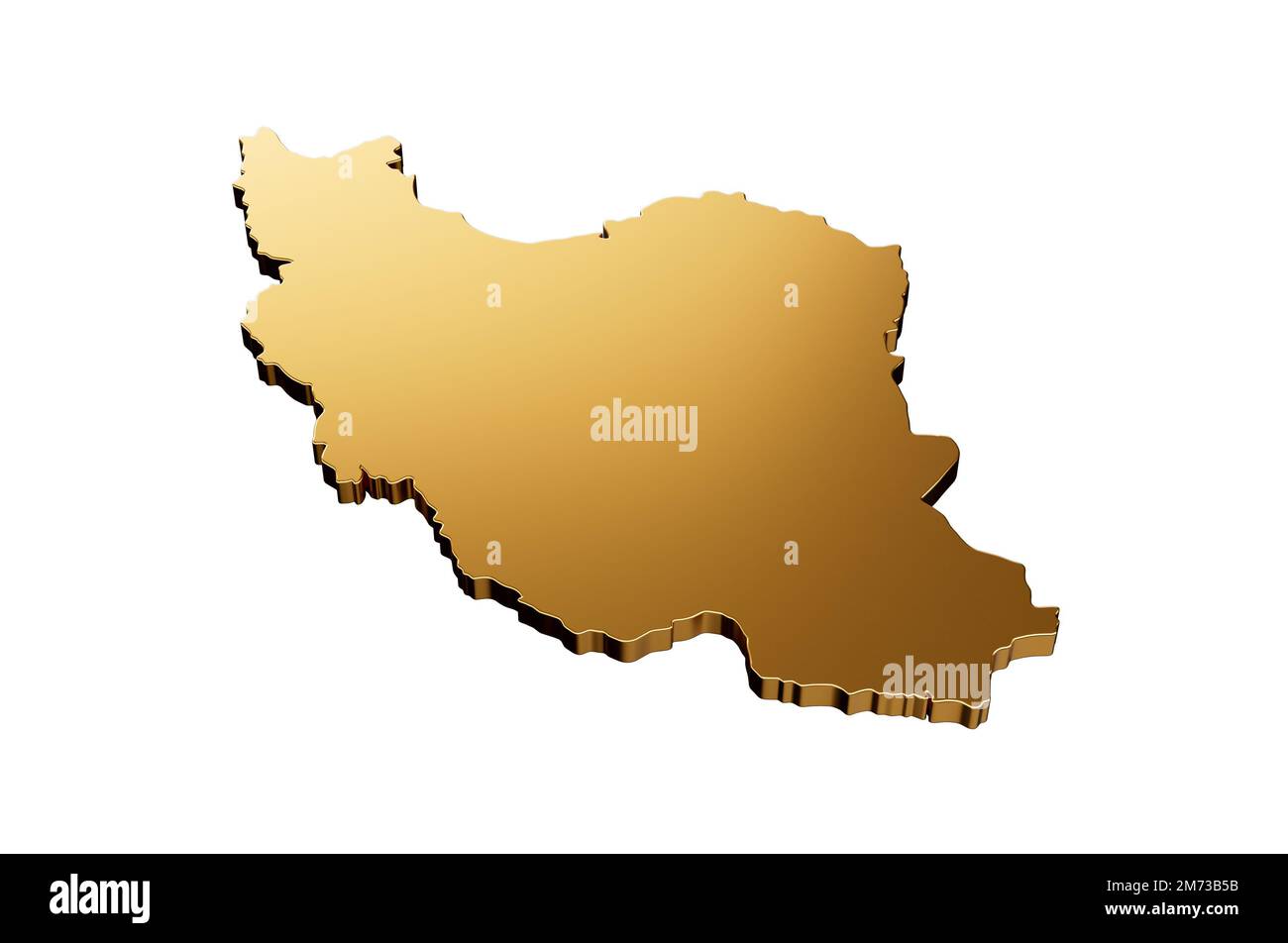 A 3D render of a gold Iran shaped map isolated on a white background ...