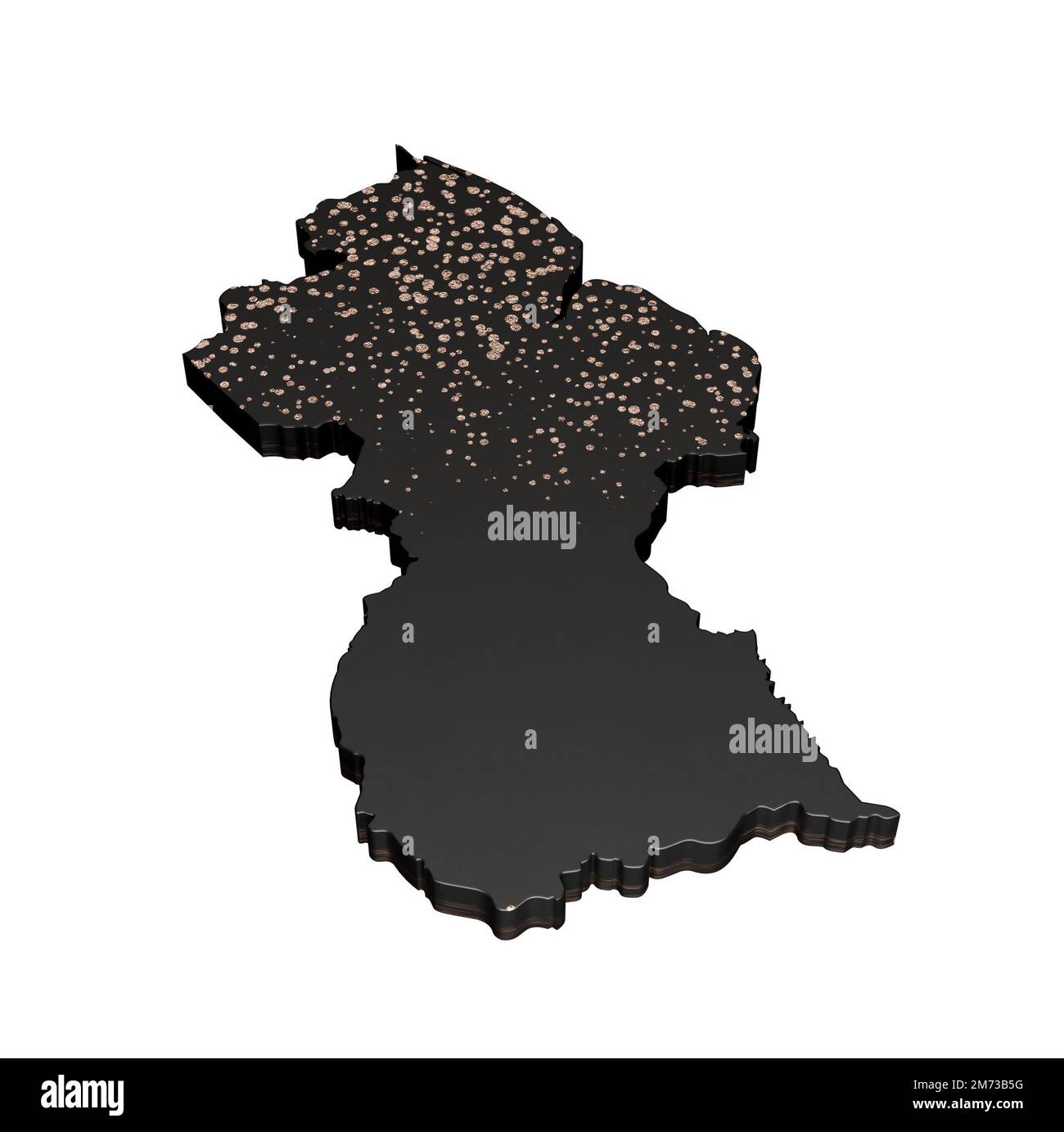 A 3D render of a metallic black Guyana shaped map isolated on a white ...