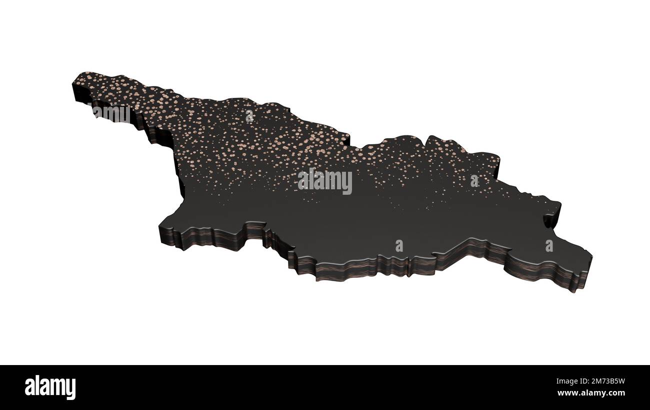 A 3D render of a metallic black Georgia shaped map isolated on a white ...