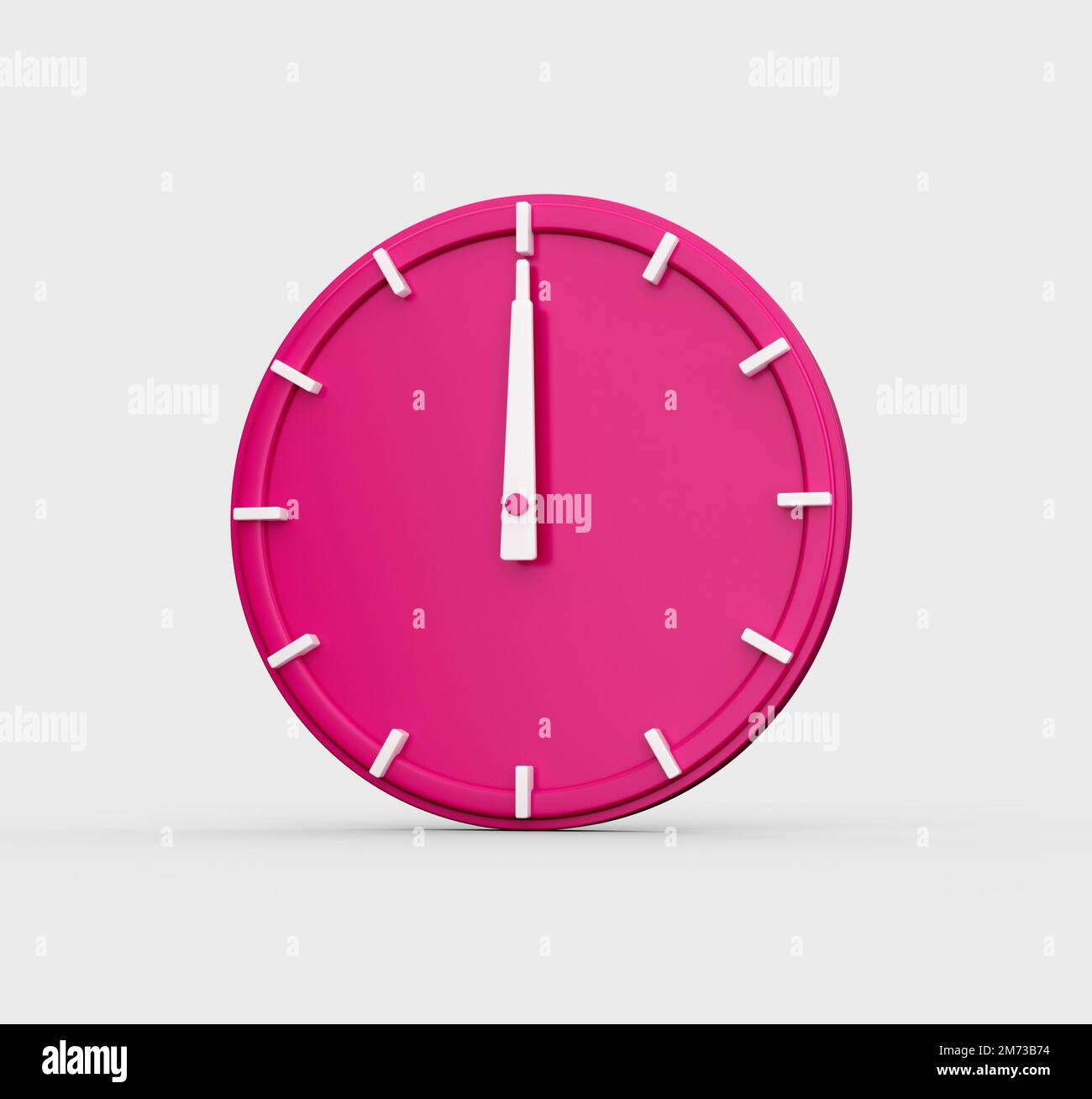 A 3D render of a pink wall clock showing the time 12 o'clock isolated ...