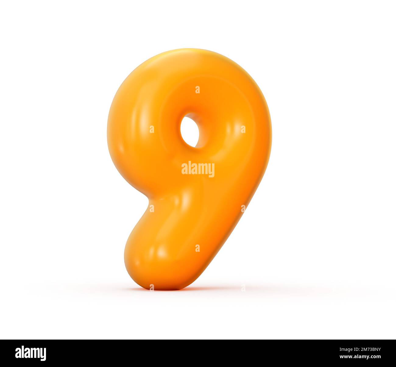 A 3D render of an orange jelly number 9 isolated on a white background ...
