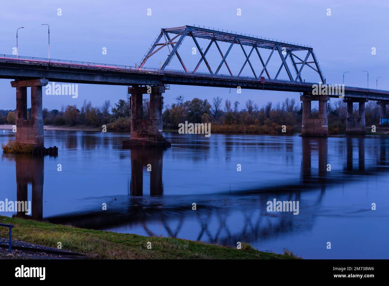 A bridge over the river in Mozyr, Belarus, in the evening Stock Photo ...