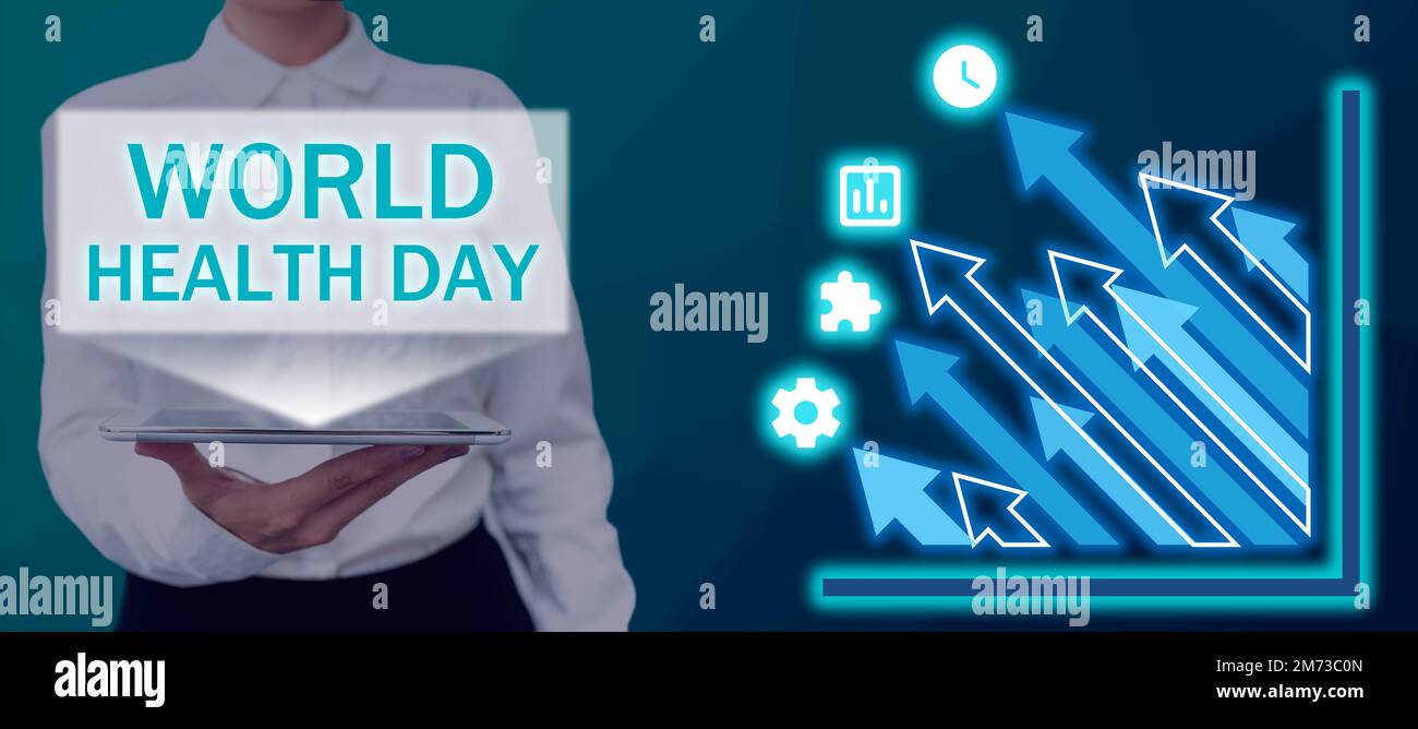 Hand writing sign World Health Day. Internet Concept Global health ...