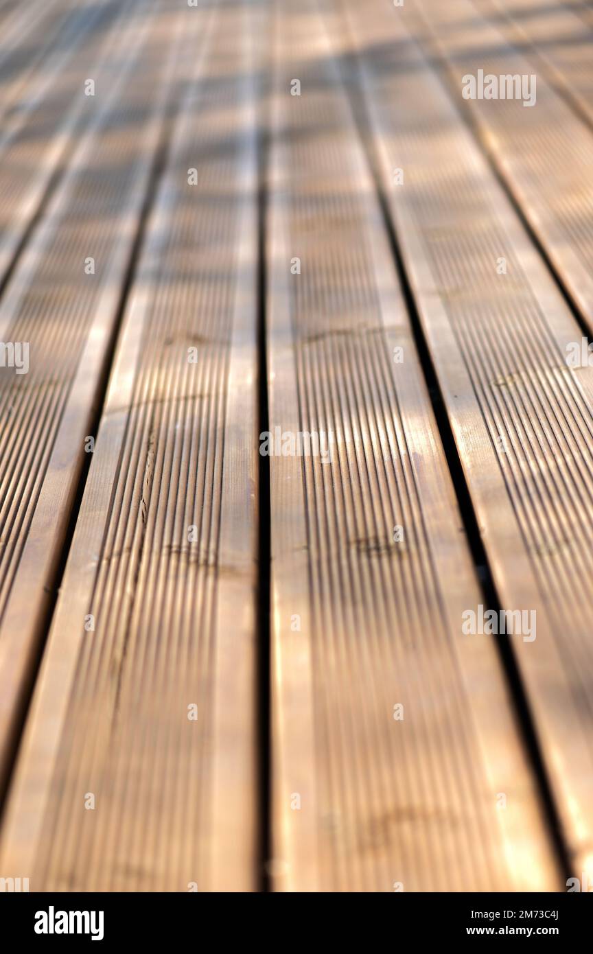 Wooden planks deck close-up perspective, natural background Stock Photo ...