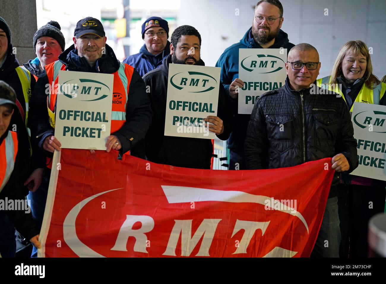 Members of the Rail, Maritime and Transport union (RMT) on the picket ...
