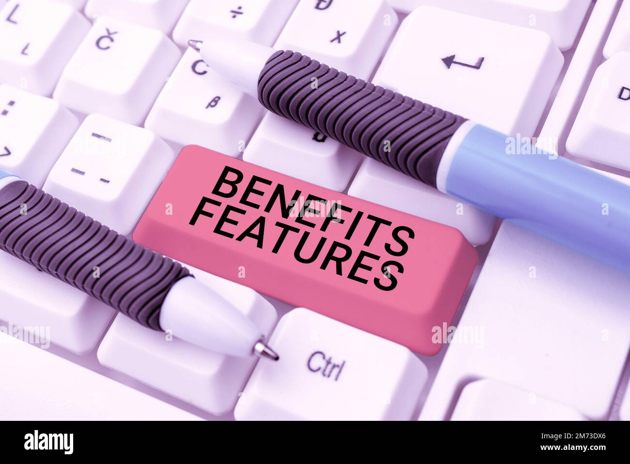 Sign displaying Benefits Features. Business showcase Making a product ...