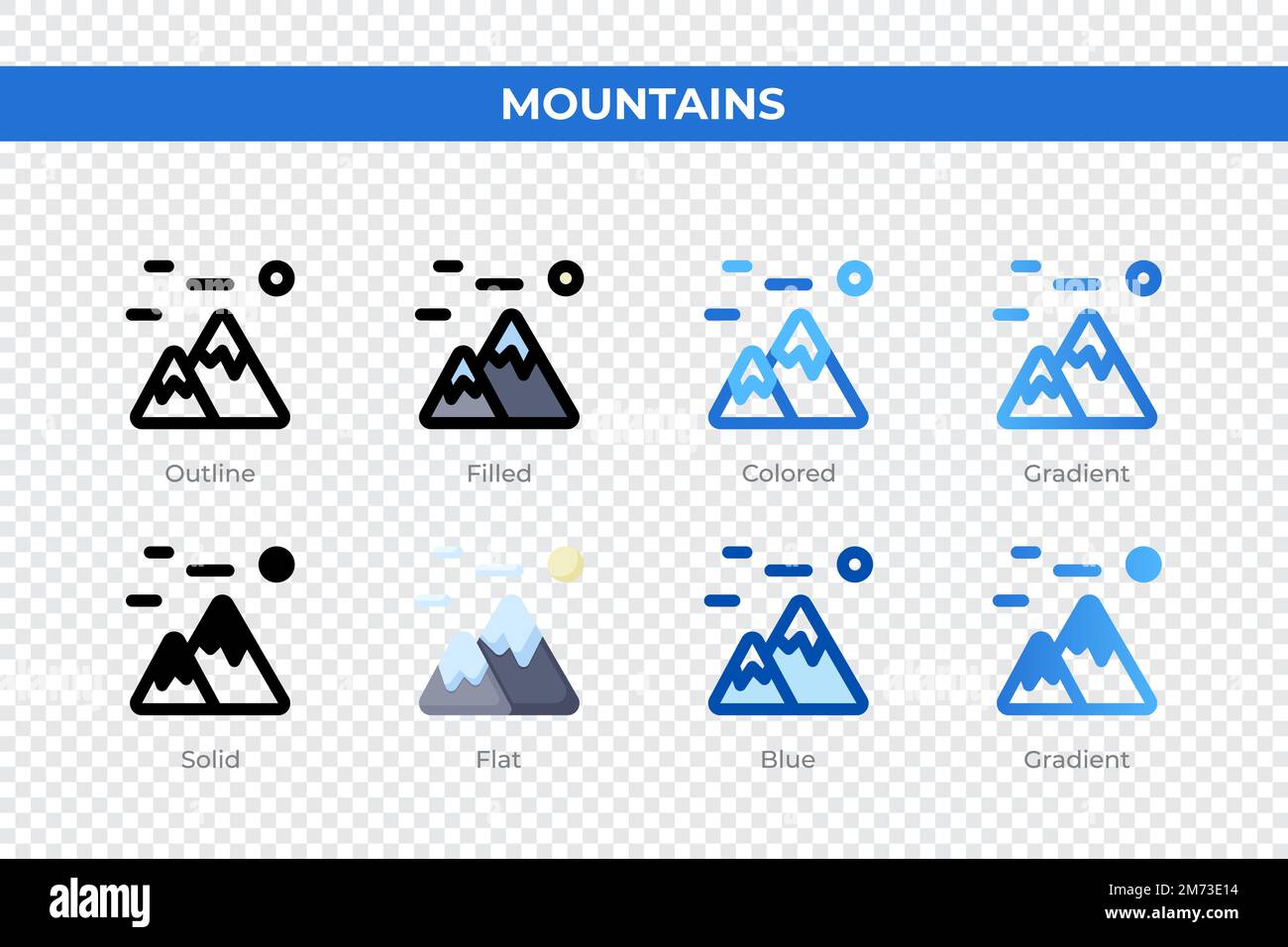 Mountains icons in different style. Mountains icons set. Holiday symbol ...