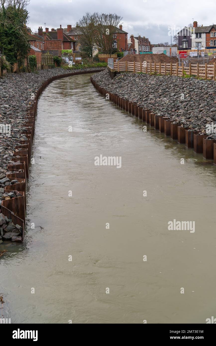 Sheet metal, piling, position, located in ground, supporting, river ...