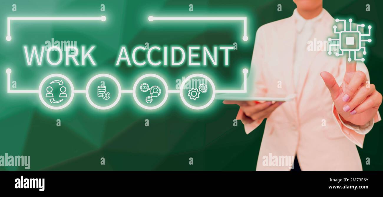 Text caption presenting Work Accident. Conceptual photo Mistake Injury ...