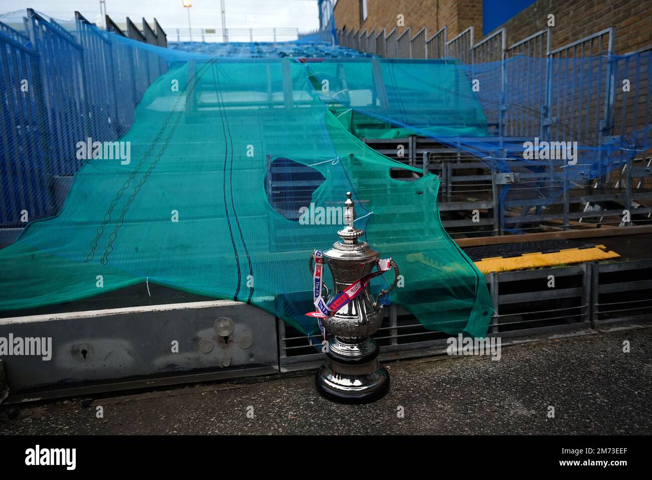 A FA Cup trophy during the Emirates FA Cup third round match at MEMS ...
