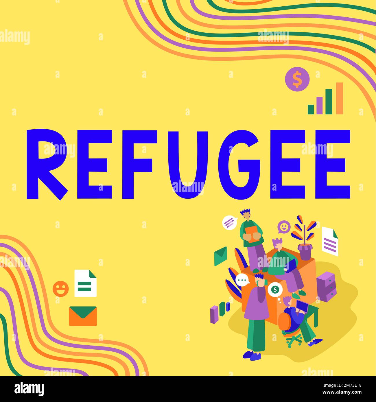 Text caption presenting Refugee. Word for refer to movements of large ...