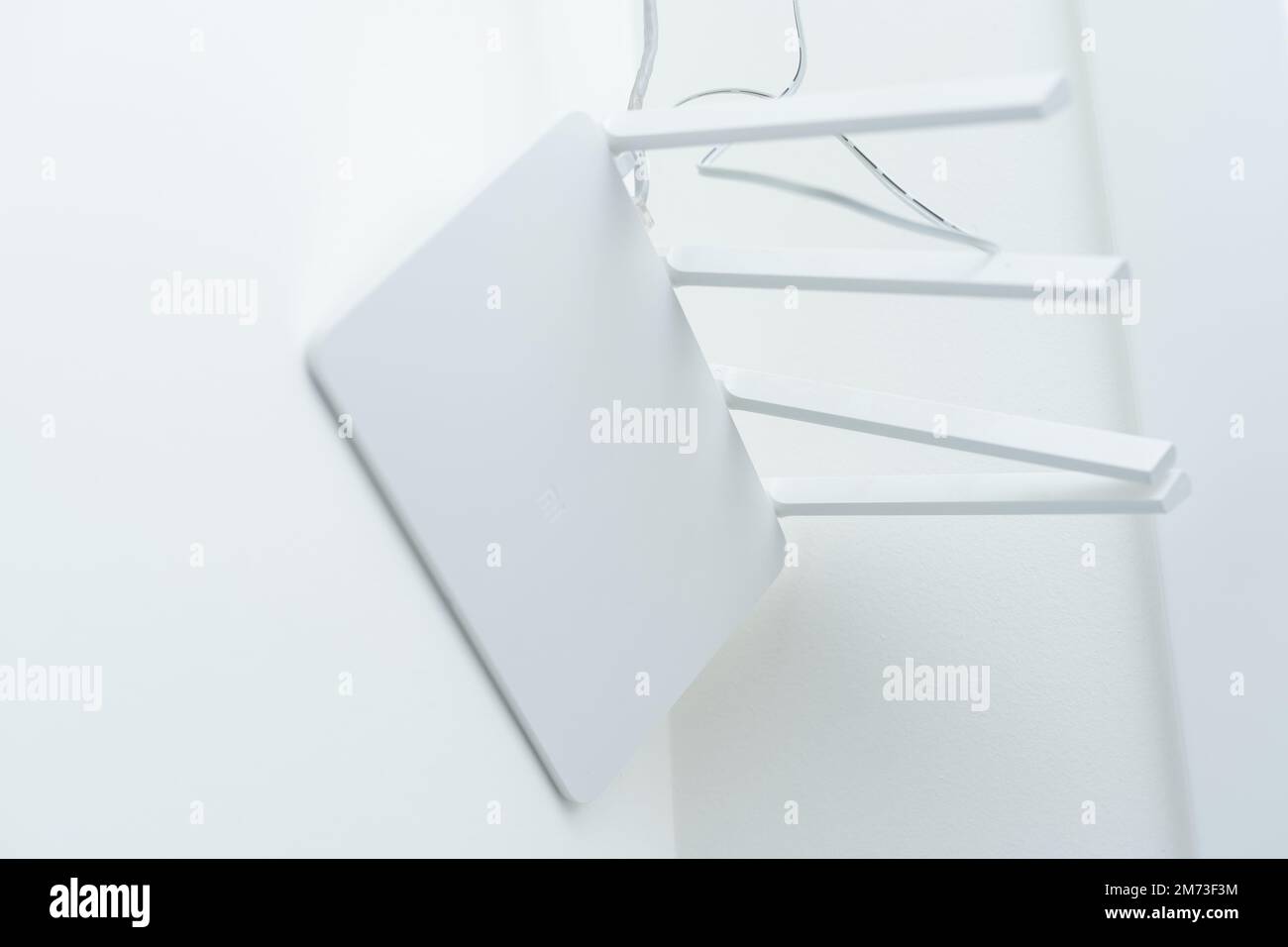 Side view of a modern WI-FI router for home usage with 4 antennas Stock ...