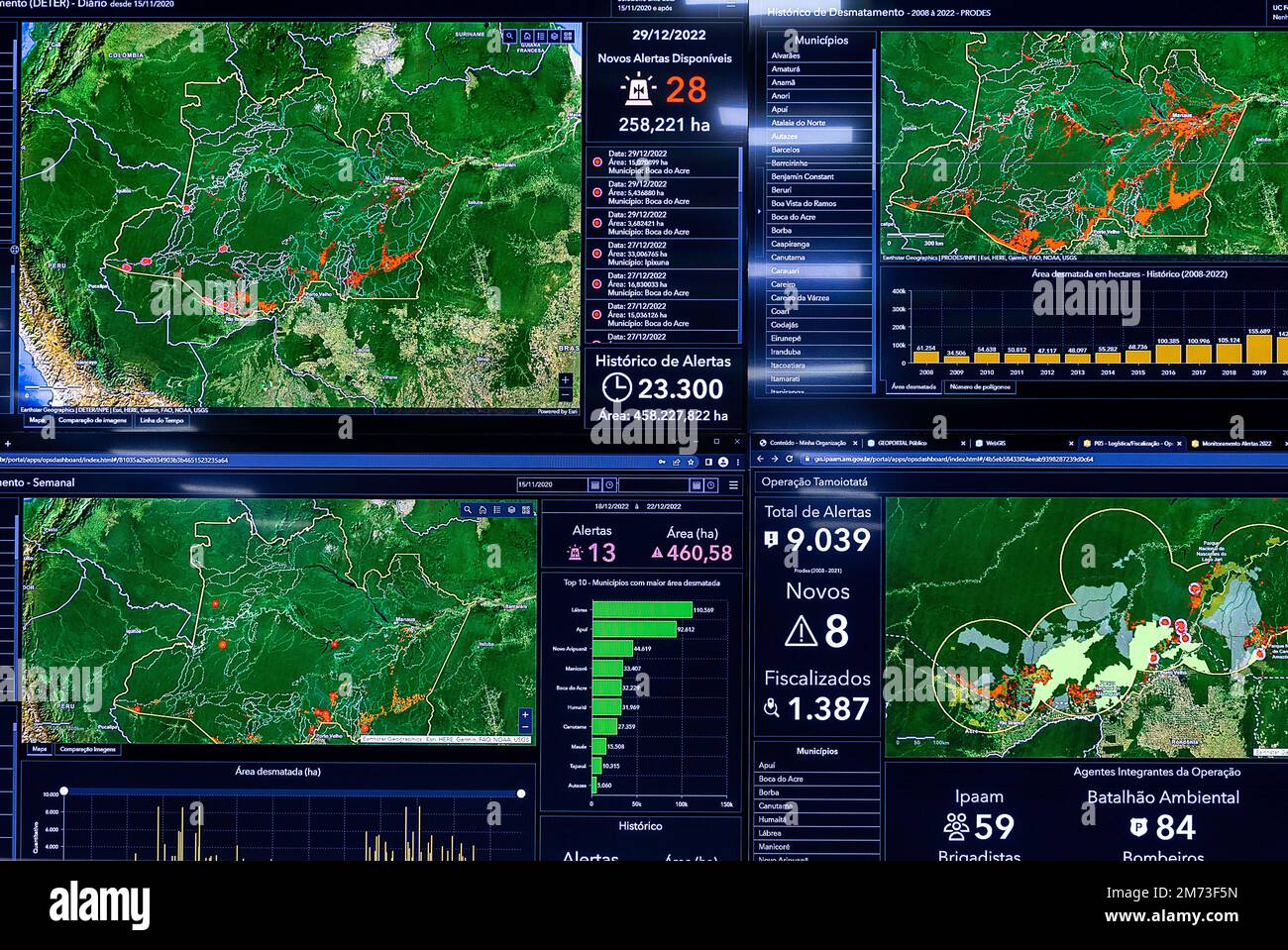 Manaus, Brazil. 02nd Jan, 2023. Monitors can be used to monitor deforestation and fires in the ...