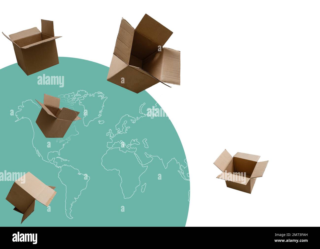 flying cardboard boxes on white background Stock Photo - Alamy