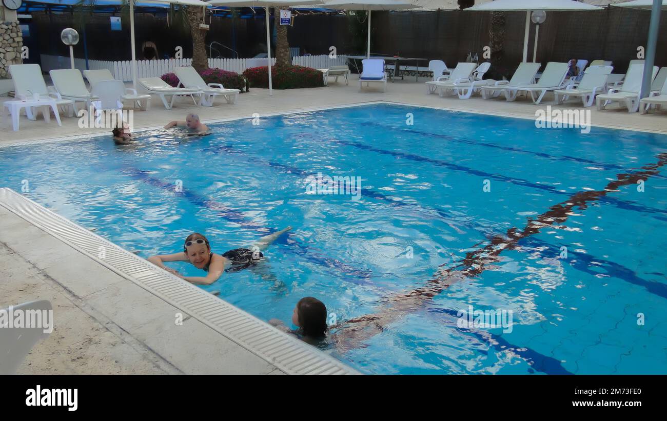 Swimming pool with beautiful blue water in one of the hotels in Israel ...