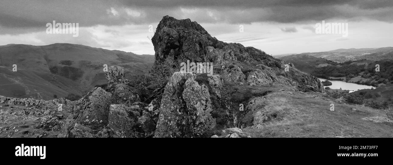 The Howitzer rock, the true summit of Helm Crag fell, above Grasmere in ...
